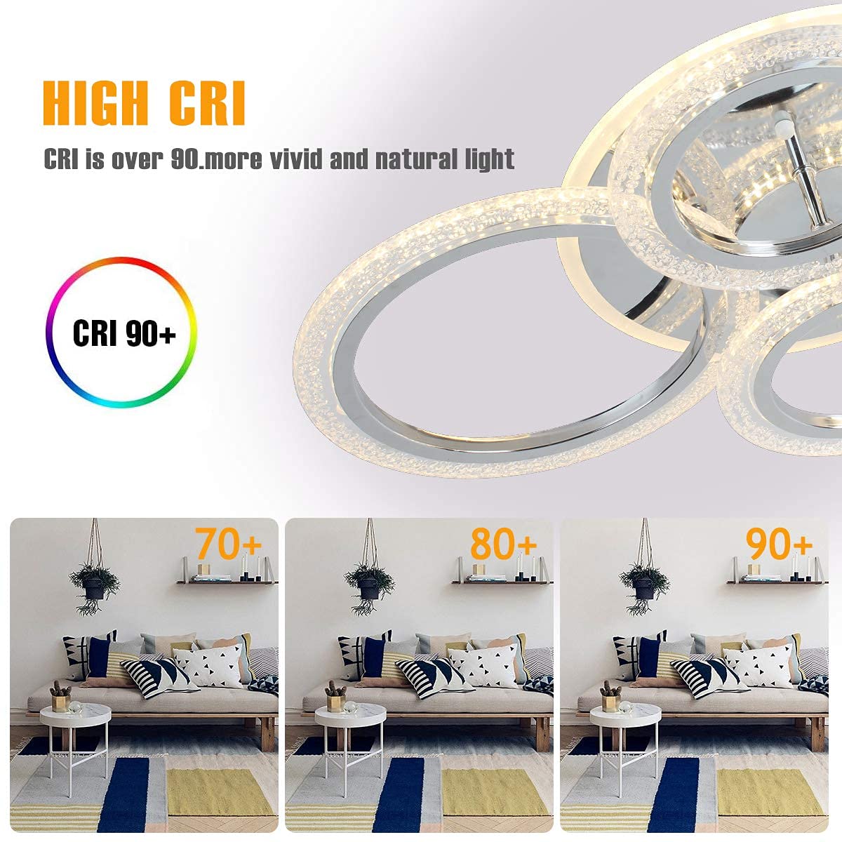 Garwarm Modern Ceiling Light 58W Dimmable Flush Mount LED Ceiling Lamp 4 Rings Acrylic Ceiling Chandelier for Living Room Dining Room Bedroom,Chrome