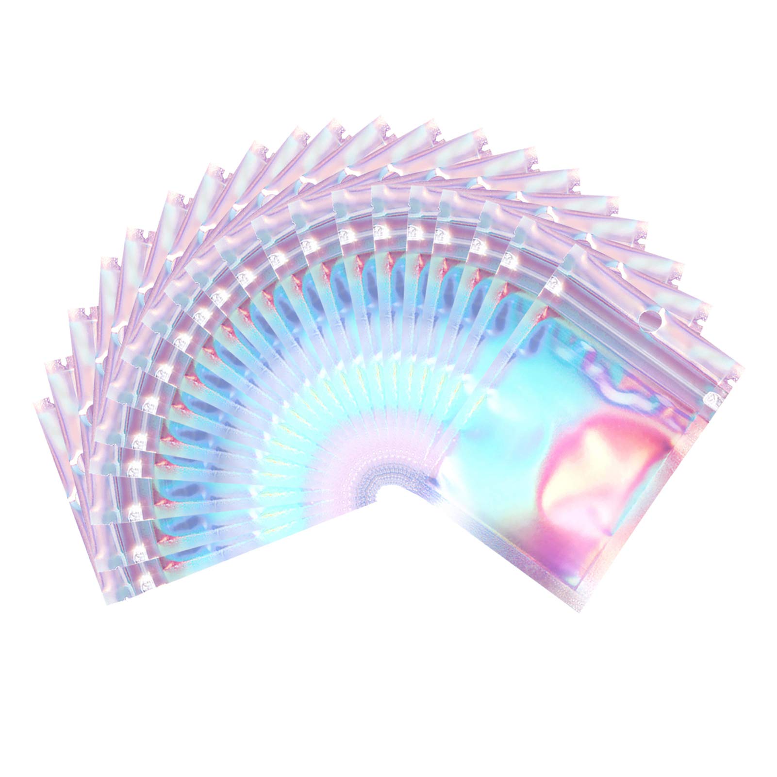 Malastar 3x4 inch 100PCS Resealable Smell Proof Bags,Holographic Packaging Bags,Foil Pouch Baggies Clear Small Mylar Ziplock Bag for Jewelry,Candy,Food Storage,Party Favor