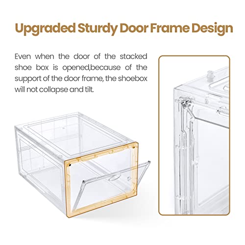 SOGOBOX Shoe Storage Boxes,Set of 8,Clear Plastic Stackable Shoe Organizer for Closet,Space Saving Shoe Containers For Sneaker Display, Fit up to US Size 12(13.8”x 9.84”x 7.1”)