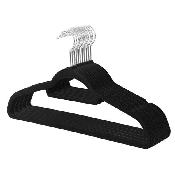 Black Velvet Hangers,Closet Hangers for Clothes,Non-Slip Hangers Pack of 10,Multi-Purpose Hangers,Silver Hanger Hooks spacesaver