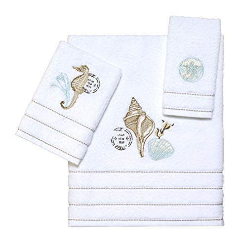 Avanti Linens - Hand Towel, Soft & Absorbent Cotton Towel (Farmhouse Shell Collection), White