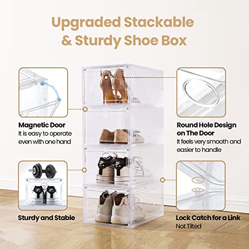 SOGOBOX Shoe Storage Boxes,Set of 8,Clear Plastic Stackable Shoe Organizer for Closet,Space Saving Shoe Containers For Sneaker Display, Fit up to US Size 12(13.8”x 9.84”x 7.1”)