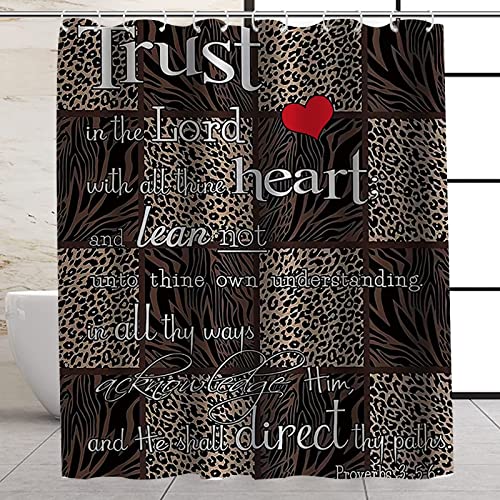 GUDAGUU 4 Pcs Leopard Print Bathroom Shower Sets Includes Brown Shower Curtain Bath Rug U Shape Mat Toilet Seat Cover and Hooks, 71 inch Size Long Bathroom Accessories Decor