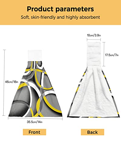 LBDOMOV Yellow Geometry Kitchen Hand Towel, Soft Hanging Dish Towels with Loop for Bathroom, Abstract Modern Grey Art Decor Absorbent Drying Cleaning Cloth Dishclothes Decorative Sets, 2-PC