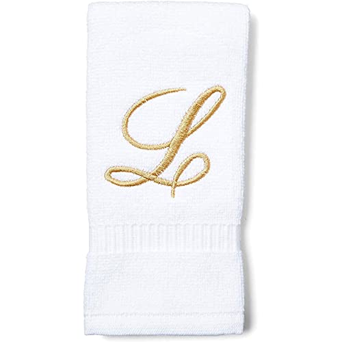 Juvale Monogrammed Fingertip Towels, Embroidered Letter L (11 x 18 in, White, Set of 4)