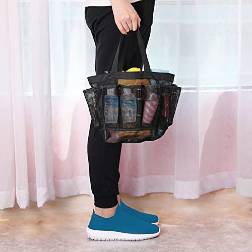 Venupple Mesh Shower Caddy with 8 Pockets, Dorm Shower Caddy Large Capacity, Bathroom Caddy Organizer, Black
