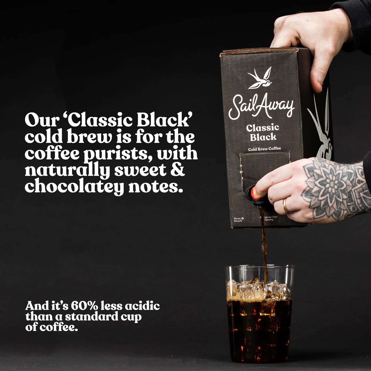 Sail Away Coffee Cold Brew Coffee Box Taps- Less Acidic Coffee Beverages | 120mg Caffeine, Gluten Free, Organic, Keto, Classic Black, 96 Fl. Oz.