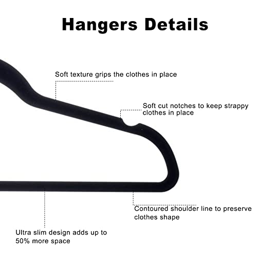 Black Velvet Hangers,Closet Hangers for Clothes,Non-Slip Hangers Pack of 10,Multi-Purpose Hangers,Silver Hanger Hooks spacesaver