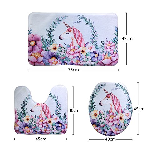 Amagical 16 Pieces Shower Curtain Set Bathroom Mat Set Unicorn Printed Bath Mat Contour Mat Toilet Cover Shower Curtain 12 Hooks