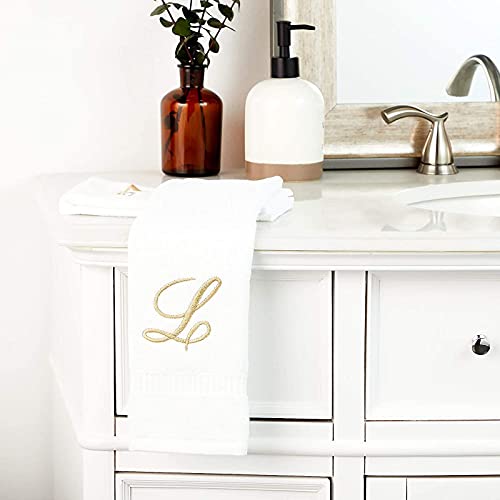Juvale Monogrammed Fingertip Towels, Embroidered Letter L (11 x 18 in, White, Set of 4)