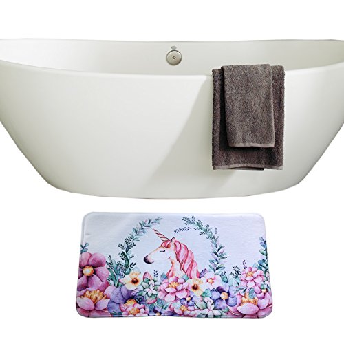 Amagical 16 Pieces Shower Curtain Set Bathroom Mat Set Unicorn Printed Bath Mat Contour Mat Toilet Cover Shower Curtain 12 Hooks