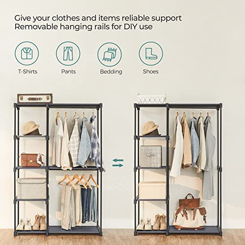 SONGMICS Freestanding Closet Organizer, 44-Inch Clothes Rack with 2 Hanging Rods, Portable Wardrobe Clothes Organizer with 4 Storage Shelves, Gray URYG024G02