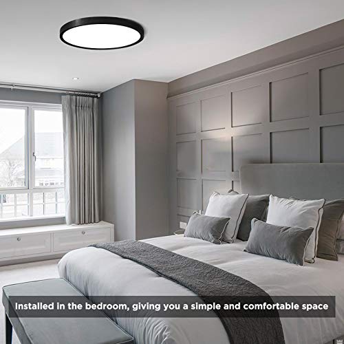 TALOYA LED Flush Mount Ceiling Light 5000k 8.9inch Round Black 18w=180w(Equivalent) Simple Lamp for Bedroom Hallway Kitchen Gallery Low Ceilings Areas