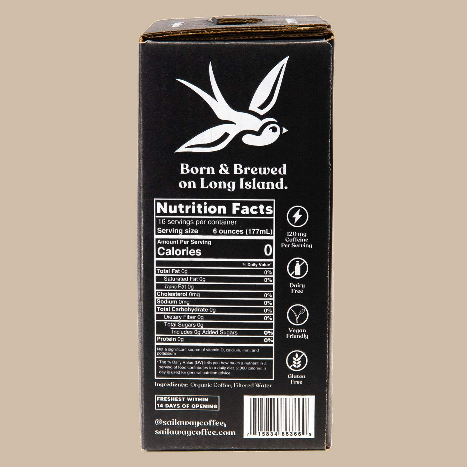 Sail Away Coffee Cold Brew Coffee Box Taps- Less Acidic Coffee Beverages | 120mg Caffeine, Gluten Free, Organic, Keto, Classic Black, 96 Fl. Oz.