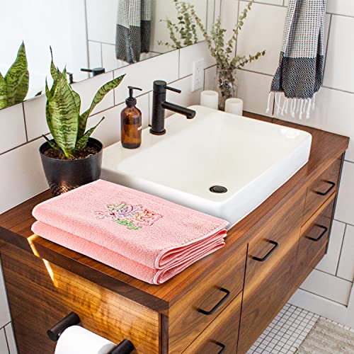 GreenPine 2 Pack Easter Hand Towels Pink Rabbit Tail 100% Cotton Embroidered Premium Luxury Decor Bathroom Decorative Dish Towels Set for Drying, Cleaning, Cooking, Holiday Towels Gift Set 14 "X 29"