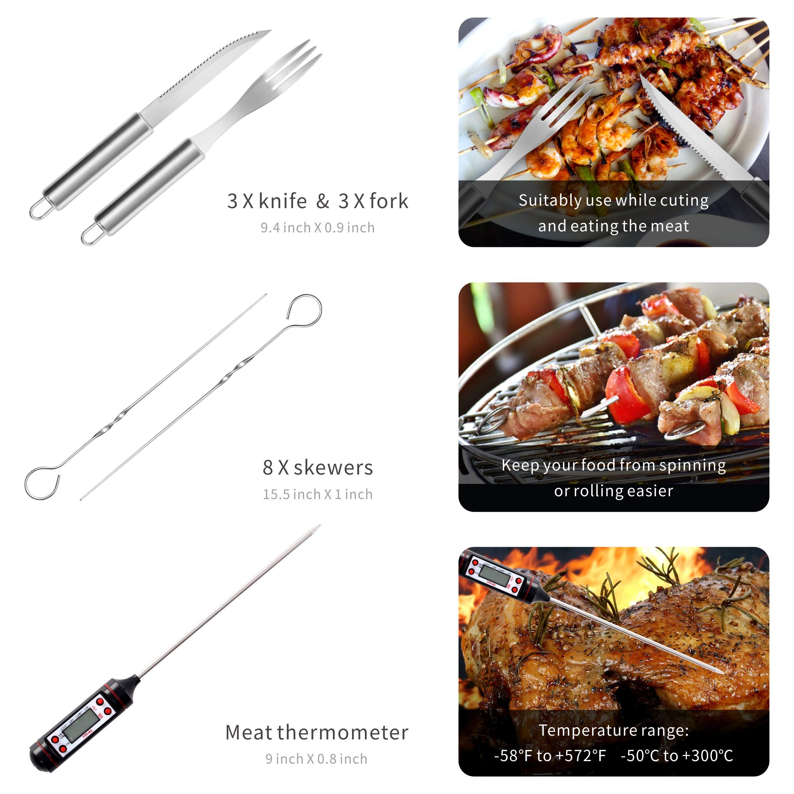 SENDAIST Deluxe BBQ Grill Tool Set β 32 PCS Camping BBQ Grilling Accessories β Portable Grill Utensil Set with Thermometer in Heavy Duty Aluminum Case