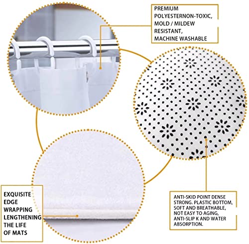 Yddsky Red Rose 4 Pcs Shower Curtain Sets Non-Slip Rugs Bath Mat Toilet Cover U Shaped Mat Black Red Shower Curtain with 12 Hooks Red Rose Valentine's Day Bathroom Set
