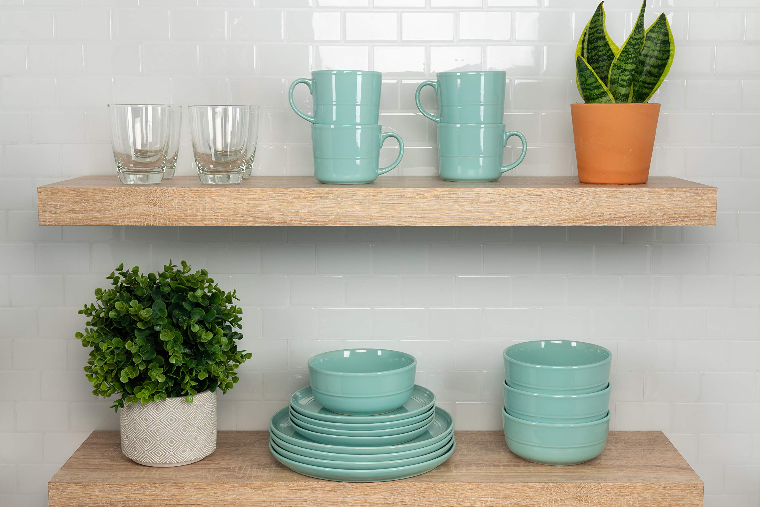10 Strawberry Street Double Line 16 Piece Dinnerware Set, Seafoam