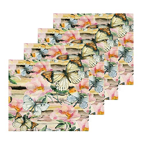 Butterfly Beige Washcloth 12x12in Set, 6 Pack Absorbent Cotton Towel Square Kitchen Dishes Towels, Soft Cleaning Face Hand Towel Fast Drying