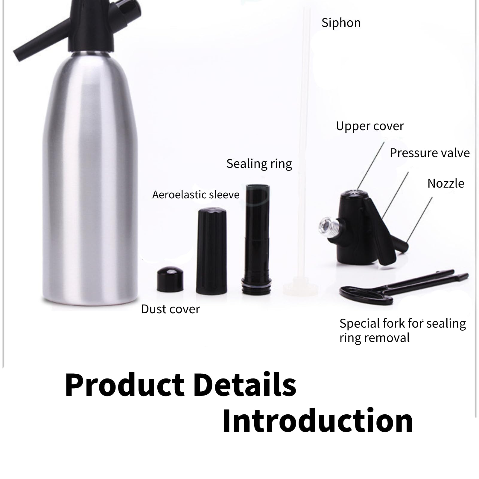 Raguso Soda Bottle Fashionable Attractive Alloy Soda Syphon Bottle Seltzer Portable Siphon Carbonated Seltzer Water Maker With Pressure Regulator for Mojitos Cocktails Juice Drinks(Silver) Sodamaker
