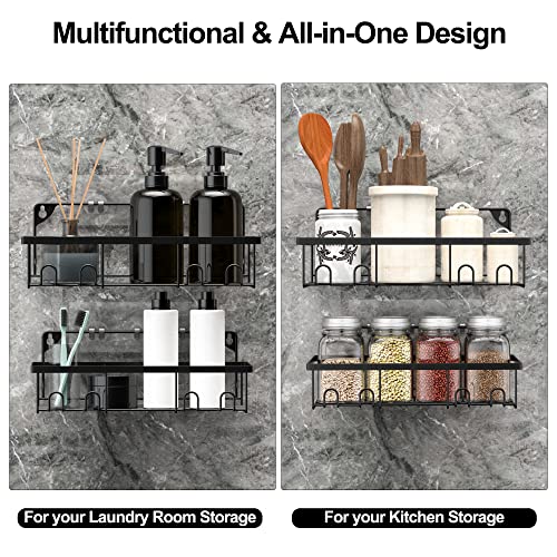 Kalawen Shower Caddy, Shower Shelf for Inside Shower with Hooks, 4 Pack Stainless Steel No Drilling Adhesive Shower Organizer with Soap Holder and Towel Holder