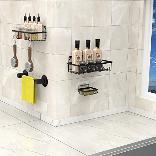 Kalawen Shower Caddy, Shower Shelf for Inside Shower with Hooks, 4 Pack Stainless Steel No Drilling Adhesive Shower Organizer with Soap Holder and Towel Holder