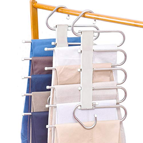 2 Pack Trouser Hanger Space Saving 5 in 1 Stainless Steel Magic Trousers Hanger