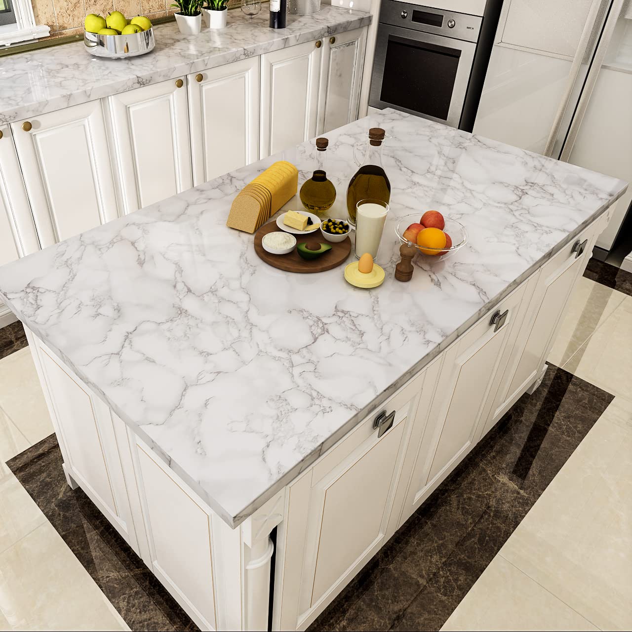 YENHOME Marble Wallpaper 393x30 inch White Grey Granite Marble Contact Paper Kitchen Counter Top Covers Peel and Stick Countertops Removable Self Adhesive Wall Paper for Countertops Kitchen Cabinets