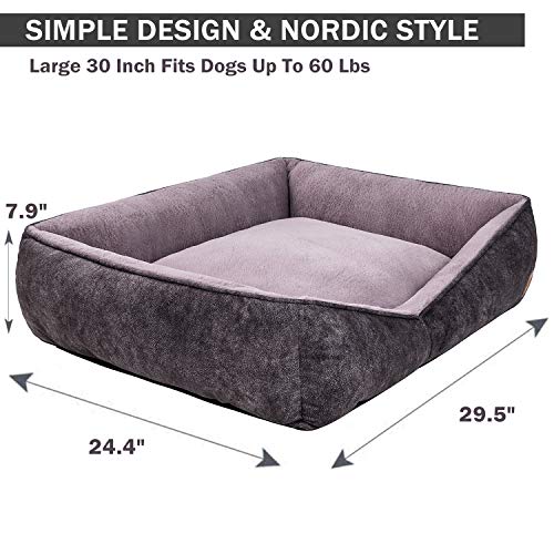 Coohom Rectangle Washable Dog Bed,Warming Comfortable Square Pet Bed Simple Design Style,Durable Dog Crate Bed for Medium Large Dogs (30 INCH, Black)