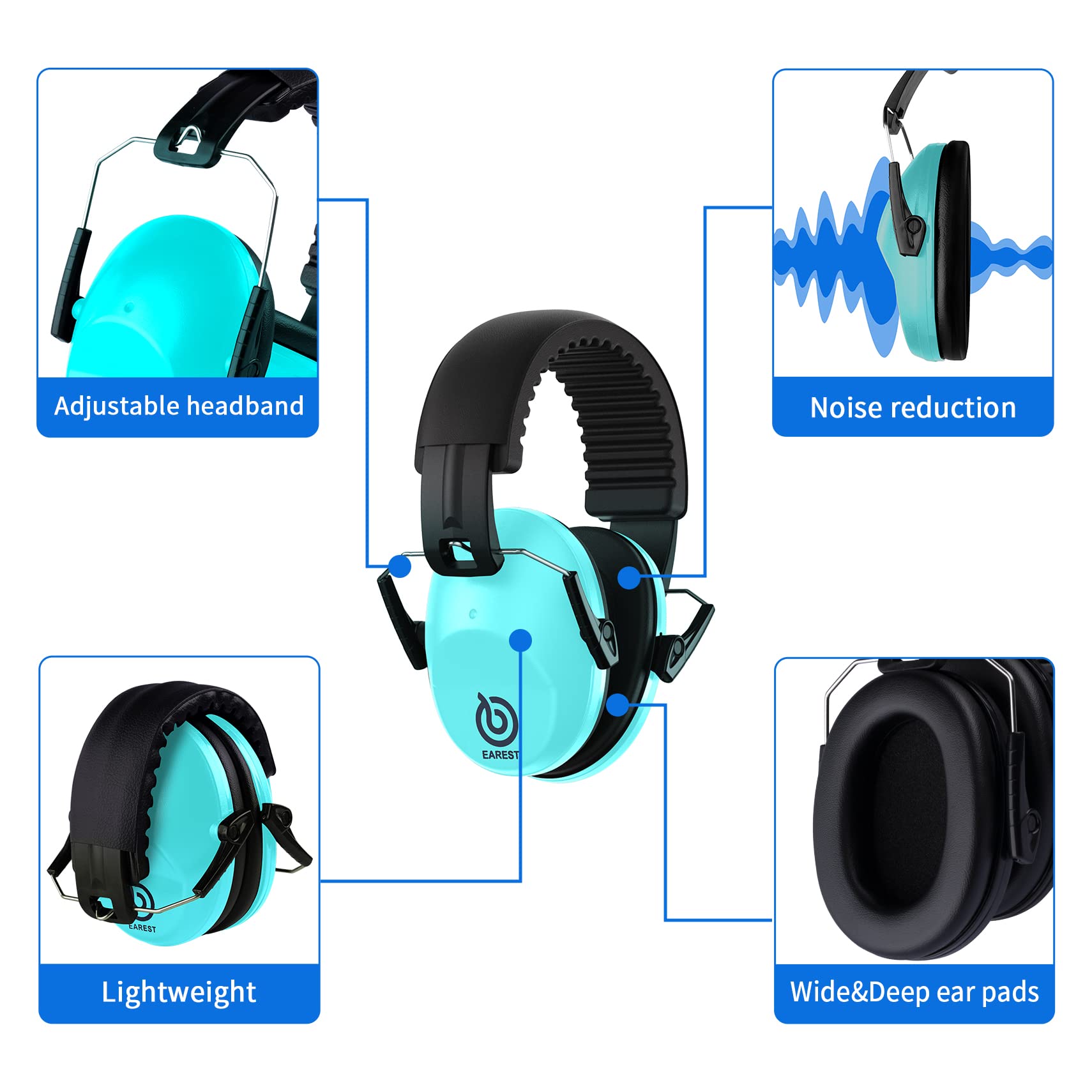 EAREST 2 Pack Protection Ear Muffs, Noise Reduction Safety Ear Muffs Shooting Earmuff with Carrying Bag + Belt, NRR 20 dB Professional Ear Defenders for Adults and Children - Blue