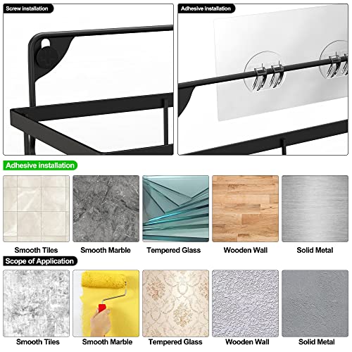 Kalawen Shower Caddy, Shower Shelf for Inside Shower with Hooks, 4 Pack Stainless Steel No Drilling Adhesive Shower Organizer with Soap Holder and Towel Holder