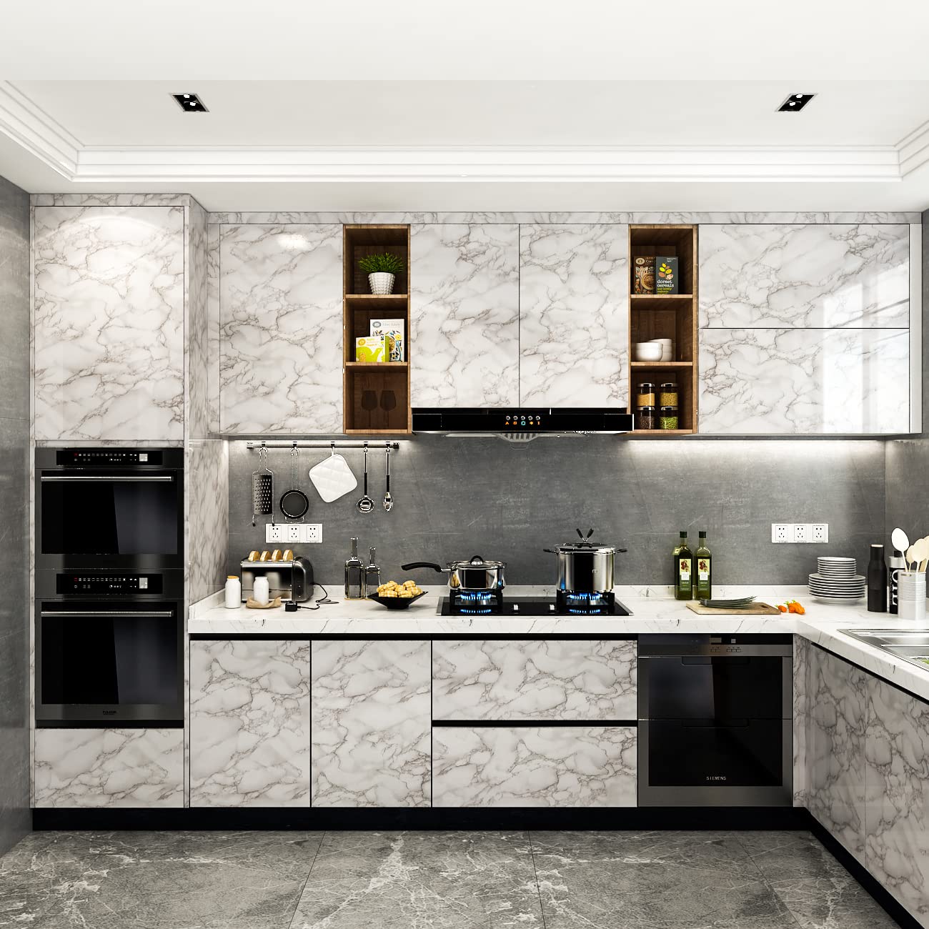 YENHOME Marble Wallpaper 393x30 inch White Grey Granite Marble Contact Paper Kitchen Counter Top Covers Peel and Stick Countertops Removable Self Adhesive Wall Paper for Countertops Kitchen Cabinets