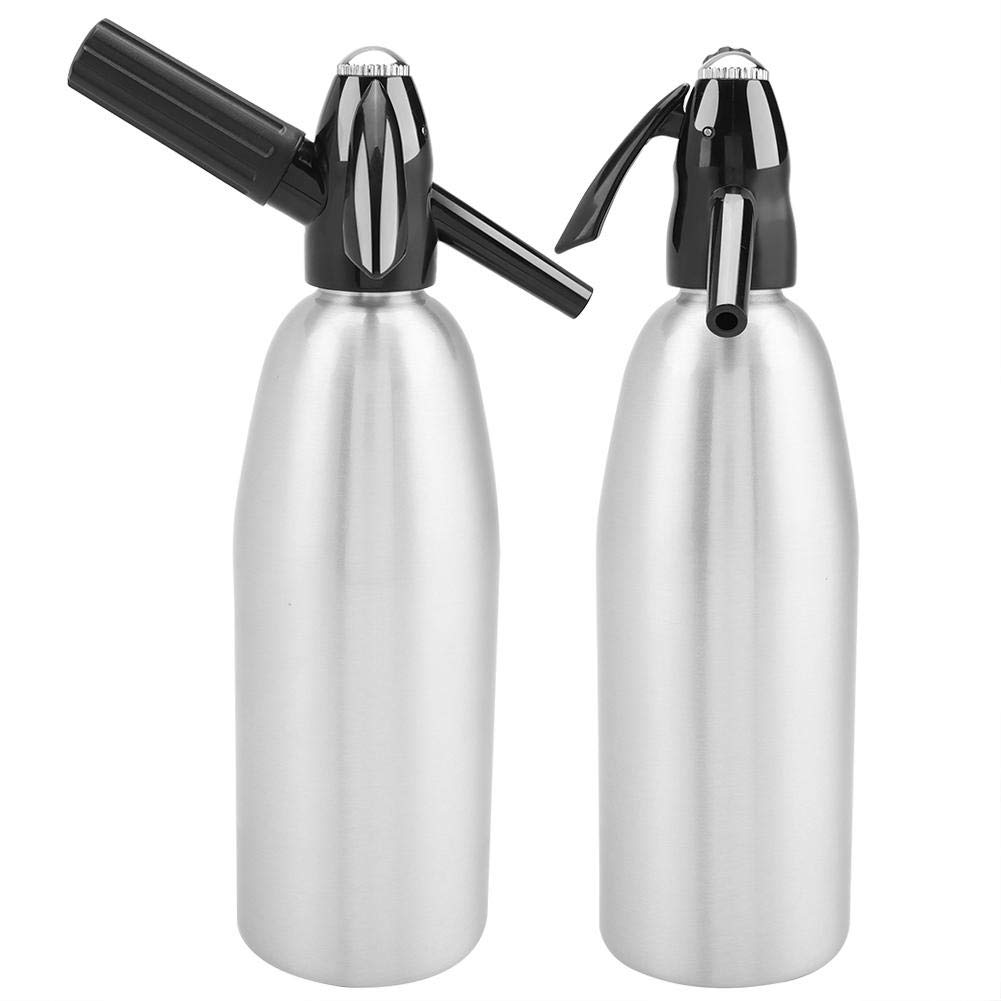 Raguso Soda Bottle Fashionable Attractive Alloy Soda Syphon Bottle Seltzer Portable Siphon Carbonated Seltzer Water Maker With Pressure Regulator for Mojitos Cocktails Juice Drinks(Silver) Sodamaker