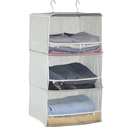 Simple Houseware 24 Section Hanging Shoe Shelves Closet Organizer + 3 Shelves Hanging Closet Organizer, Gray
