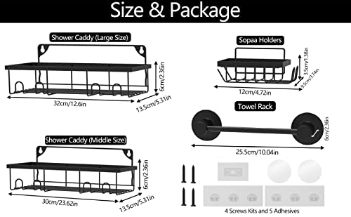 Kalawen Shower Caddy, Shower Shelf for Inside Shower with Hooks, 4 Pack Stainless Steel No Drilling Adhesive Shower Organizer with Soap Holder and Towel Holder