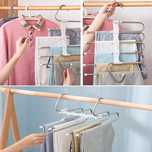 2 Pack Trouser Hanger Space Saving 5 in 1 Stainless Steel Magic Trousers Hanger