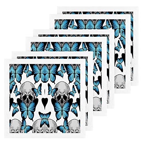 Kigai 6 Pack Butterfly Skulls Washcloths – Soft Face Towels, Gym Towels, Hotel and Spa Quality, Reusable Pure Cotton Fingertip Towels