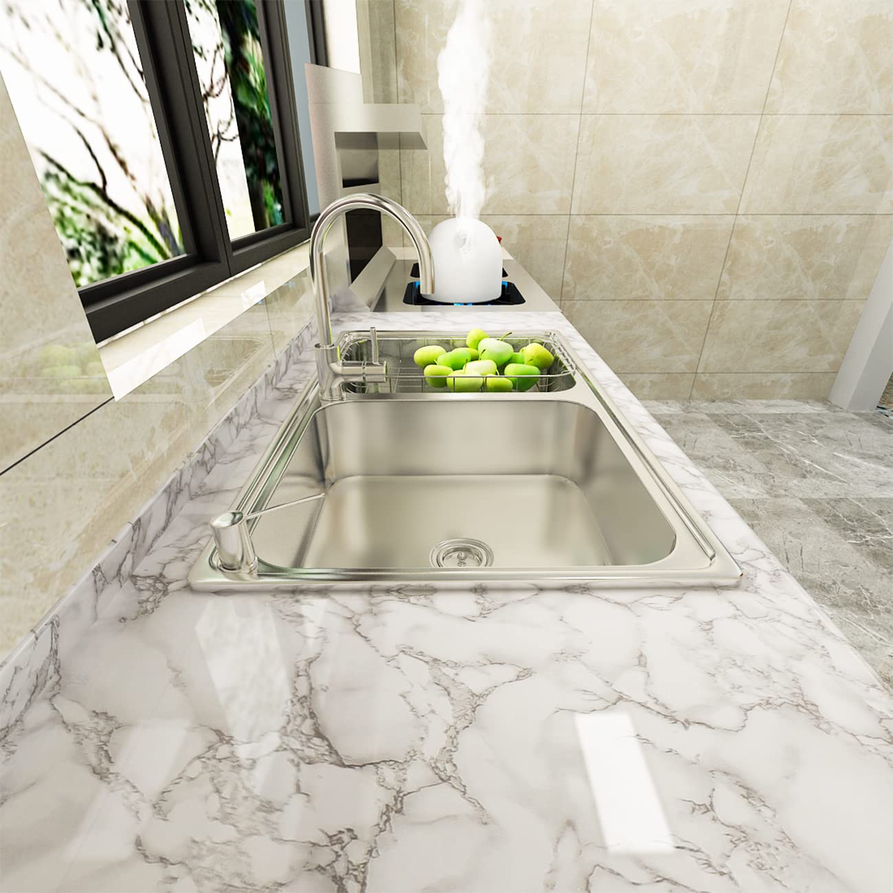 YENHOME Marble Wallpaper 393x30 inch White Grey Granite Marble Contact Paper Kitchen Counter Top Covers Peel and Stick Countertops Removable Self Adhesive Wall Paper for Countertops Kitchen Cabinets