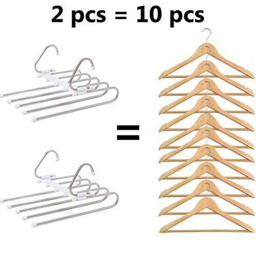 2 Pack Trouser Hanger Space Saving 5 in 1 Stainless Steel Magic Trousers Hanger