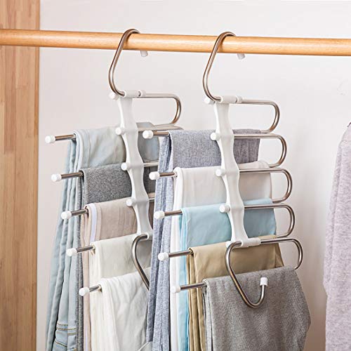 2 Pack Trouser Hanger Space Saving 5 in 1 Stainless Steel Magic Trousers Hanger