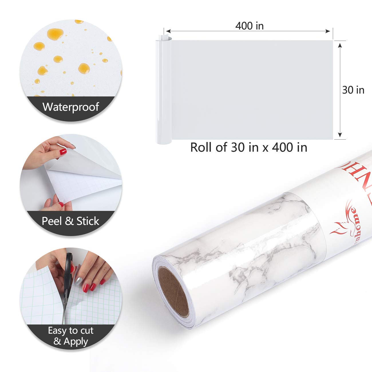 YENHOME Marble Wallpaper 393x30 inch White Grey Granite Marble Contact Paper Kitchen Counter Top Covers Peel and Stick Countertops Removable Self Adhesive Wall Paper for Countertops Kitchen Cabinets