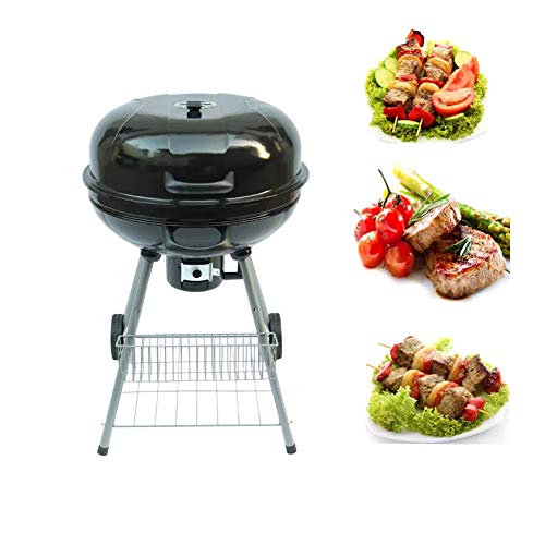 ZZX Kettle Charcoal BBQ Grill Trolley, Portable Stainless Steel Barbecue Set 2 Level for Picnic Garden Party Terrace Camping Travel, Black