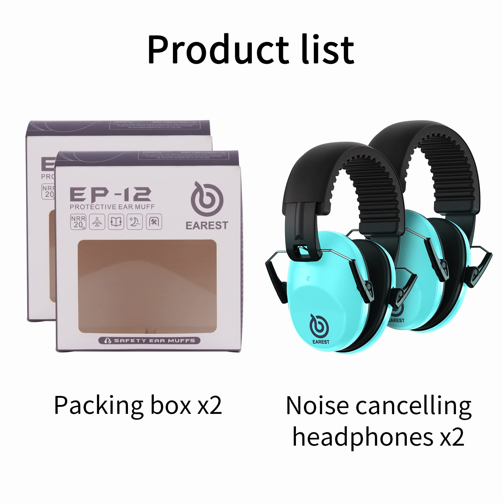 EAREST 2 Pack Protection Ear Muffs, Noise Reduction Safety Ear Muffs Shooting Earmuff with Carrying Bag + Belt, NRR 20 dB Professional Ear Defenders for Adults and Children - Blue