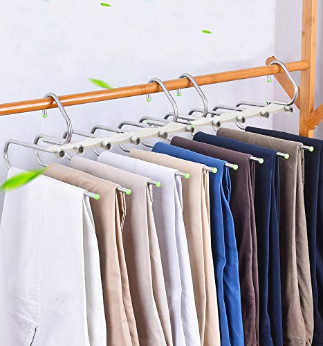 2 Pack Trouser Hanger Space Saving 5 in 1 Stainless Steel Magic Trousers Hanger