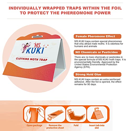 MS. KUKI Moth Traps for Clothes House Closet Home Clothing Indoor Storage Product Paper Cardboard Sticky Glue with Pheromones Prime No Pantry Kitchen Larder Storeroom Cooking Cellar Buttery (6 Pack)
