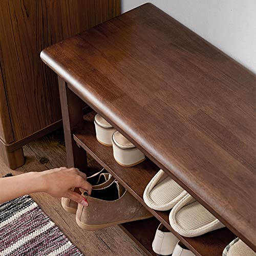 HOOTSMALL Entryway Shoe Rack Bench 2-Tier Wooden Shoe Storage Ideal for Entryway Living Room and Corridor (Brown 31.5'')