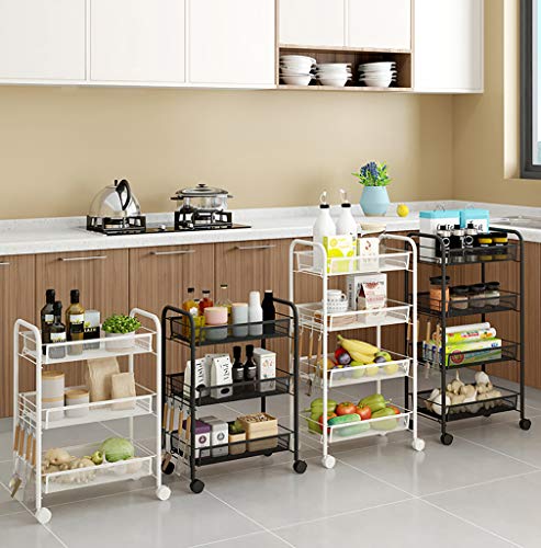 Rolling Storage Cart 4-Tier Metal Mesh Basket Shelves Kitchen Organizer with Wheels(White)
