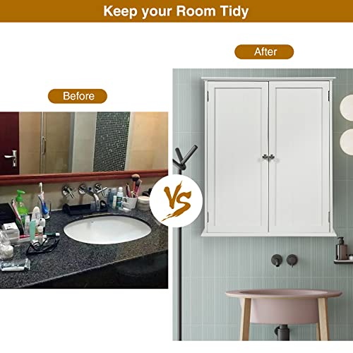 ALAPUR Bathroom Cabinet Wall Mounted,Over Toilet Storage Cabinet with 2 Doors and Adjustable Shelves,Wood Medicine Cabinet for Bathroom, White