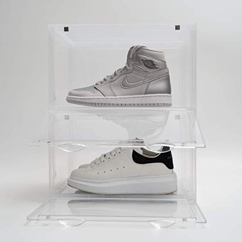 AEAS - Clear Plastic Stackable Foldable Shoe Boxes, Pack of 2 Drop Front Shoe Container Organizer with Magnetic Closure for Sneaker Collection for Men and Women