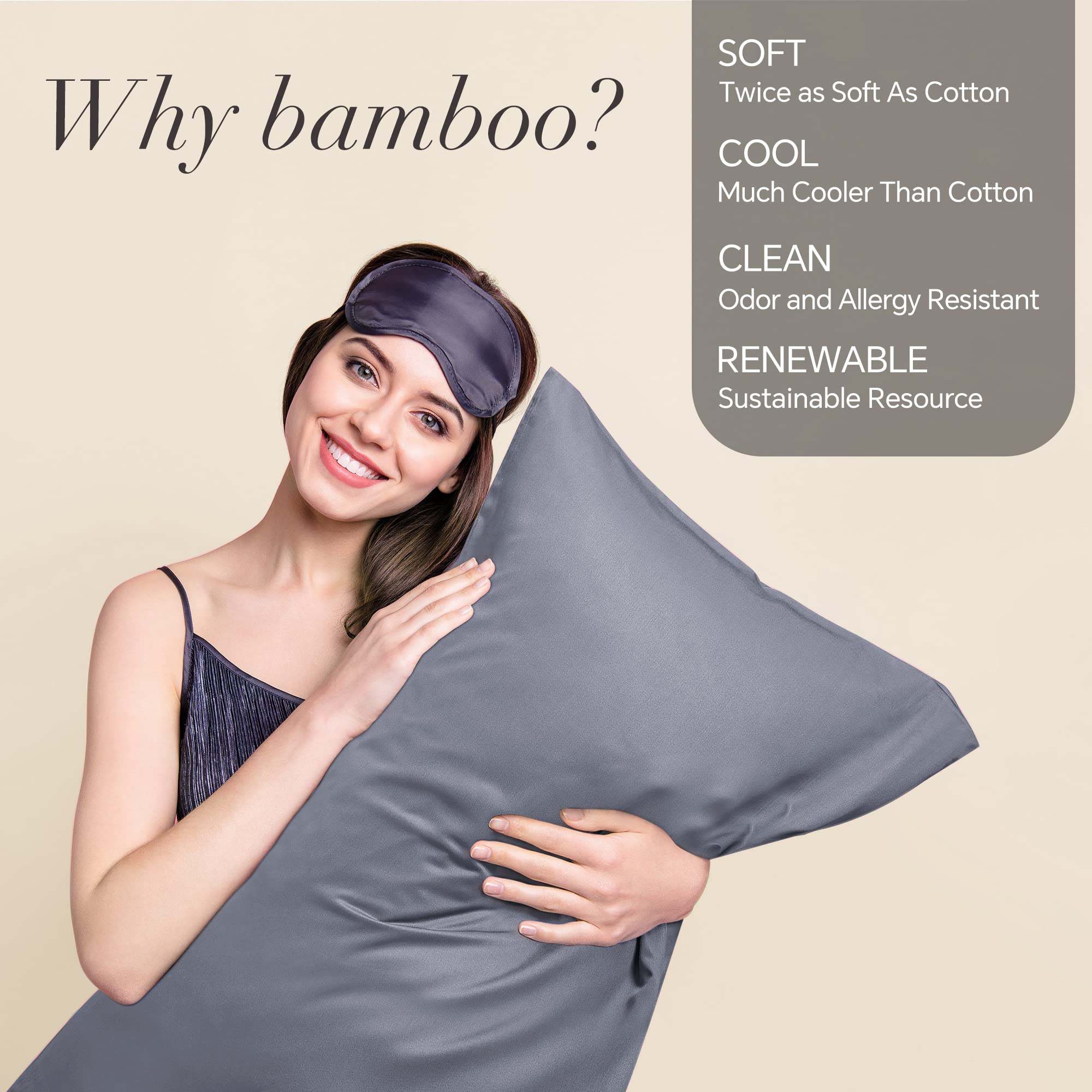 BEDELITE Body Pillow Cover, Rayon Made from Bamboo, Cooling Body Pillow Pillowcase for Hot Sleepers and Night Sweats, Breathable & Silky Soft Full Long Pillow Case Cover (Grey, 20x54 Inches)